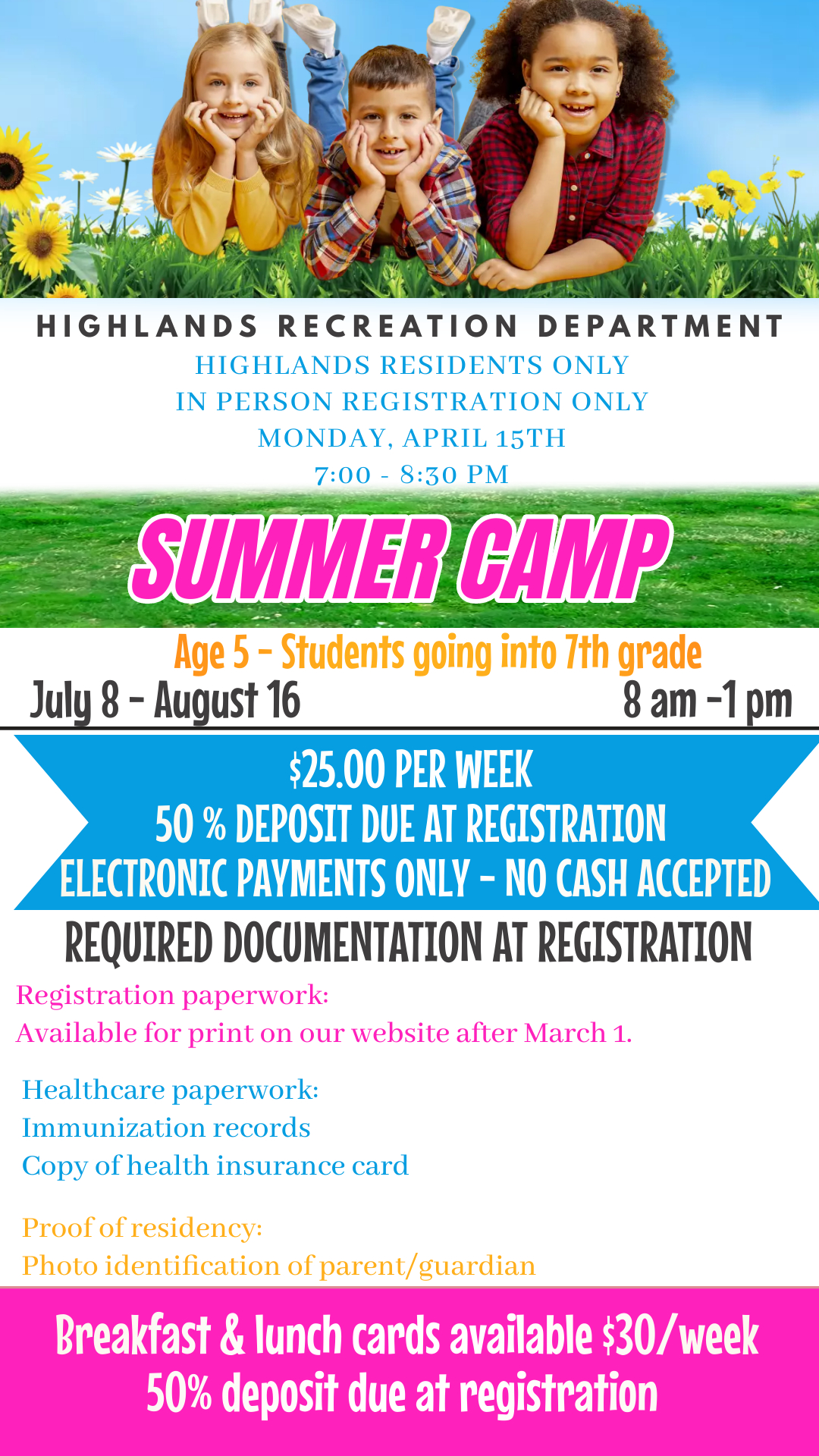 Highlands Recreation Department – 2024 Summer Camp Notice – Borough of ...